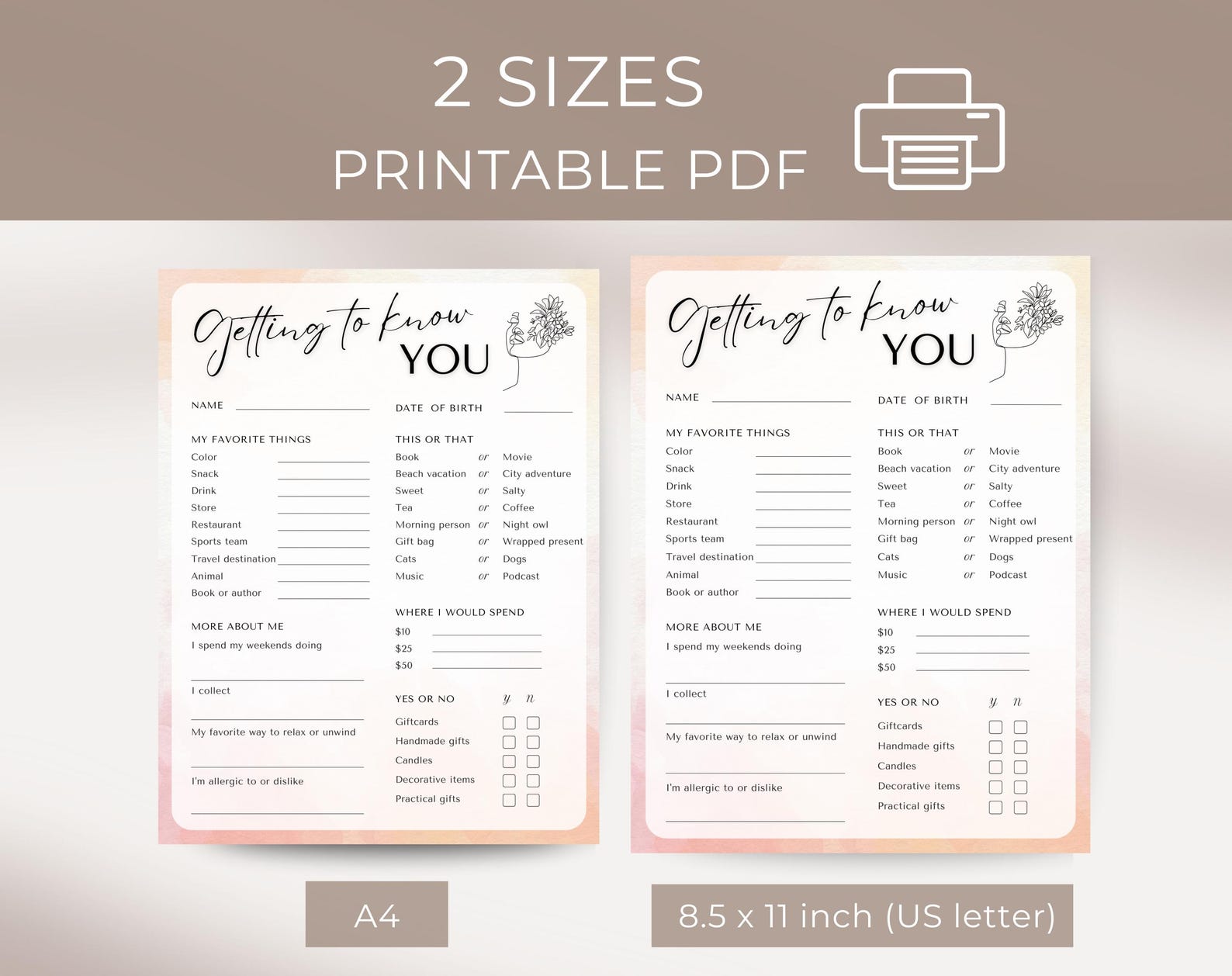 Getting to Know You Questionnaire Printable, Favorite Things ...