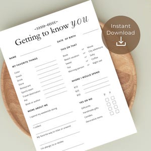 Getting to Know You Questionnaire Printable, Favorite Things ...