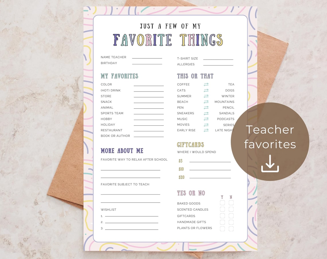 All About My Teacher Worksheet, Teacher Favorites Questionnaire ...