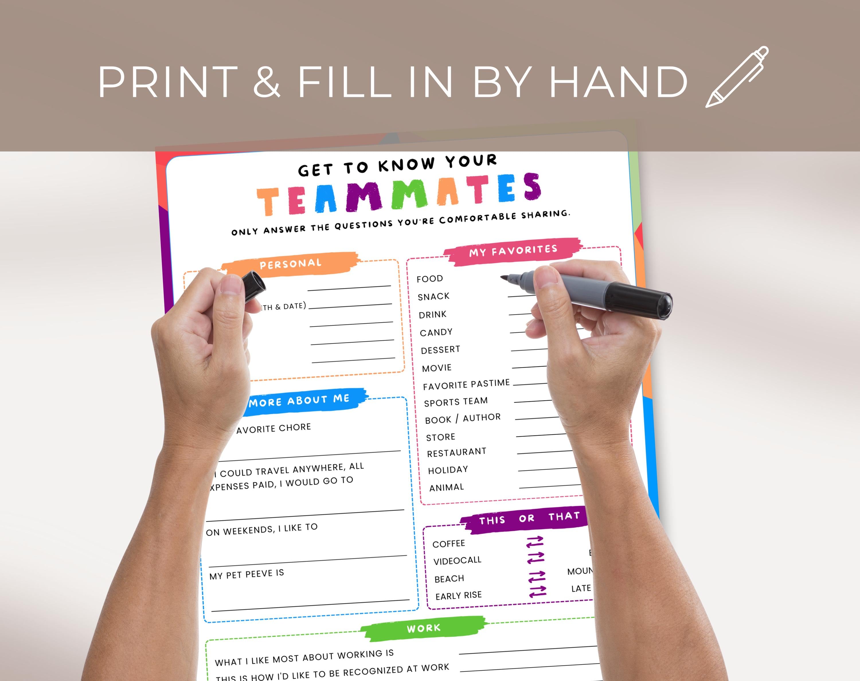 Getting to Know My Team Form Printable, Get to Know Me Questionnaire ...