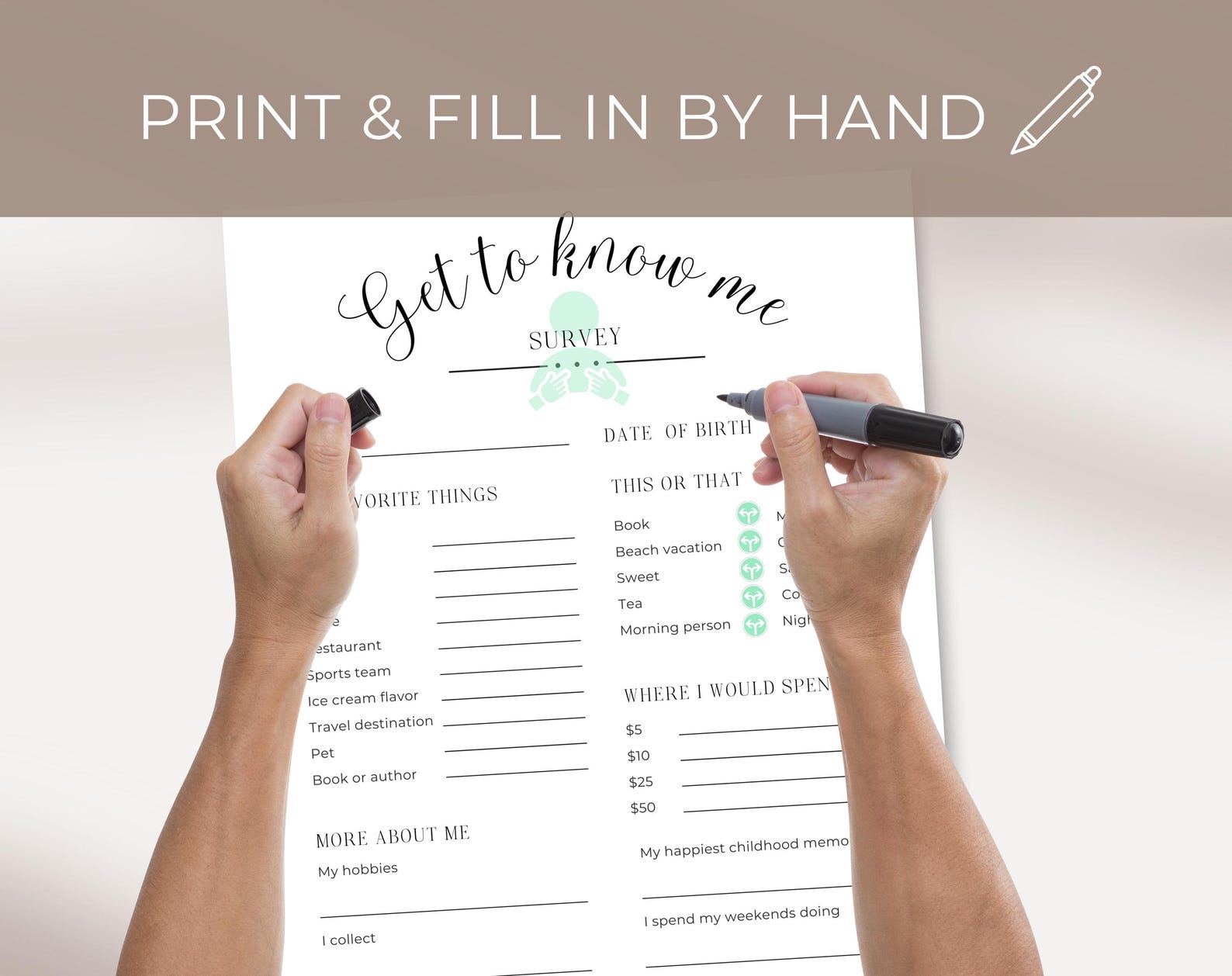 Getting to Know Me Survey Printable, Favorite Things Questionnaire, All ...