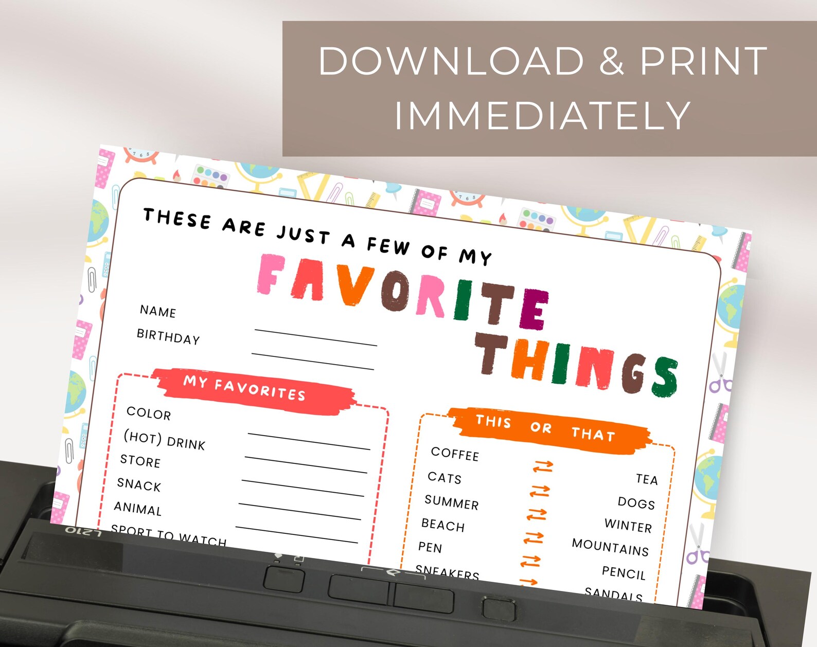 All About My Teacher Printable, Teacher Favorites List, Get to Know My ...