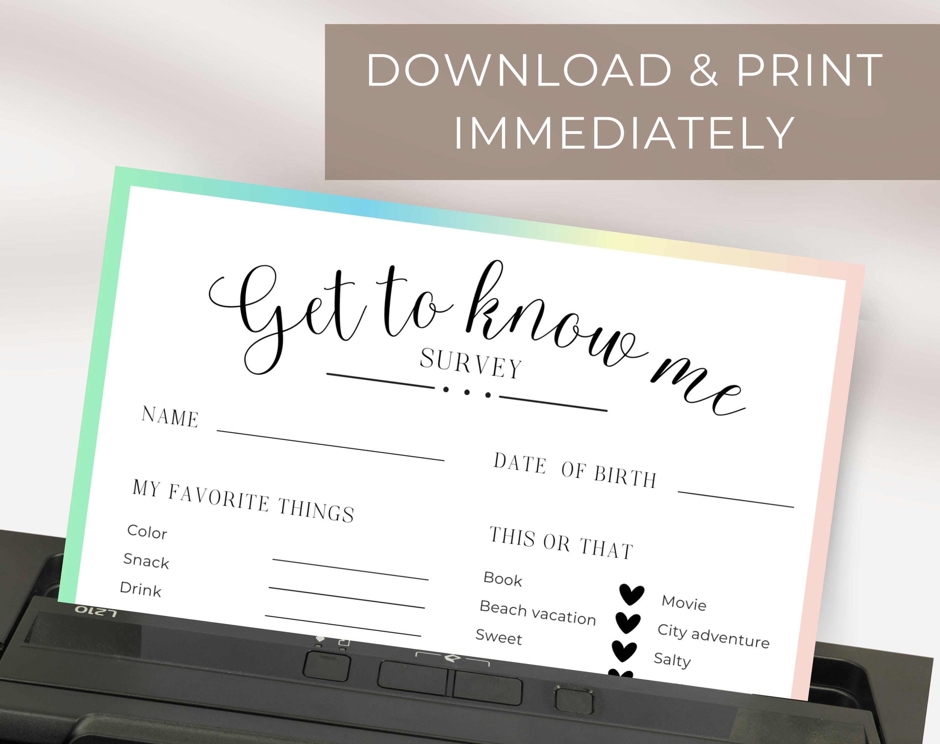 Getting to Know You Questionnaire Printable, Get to Know Me Survey ...