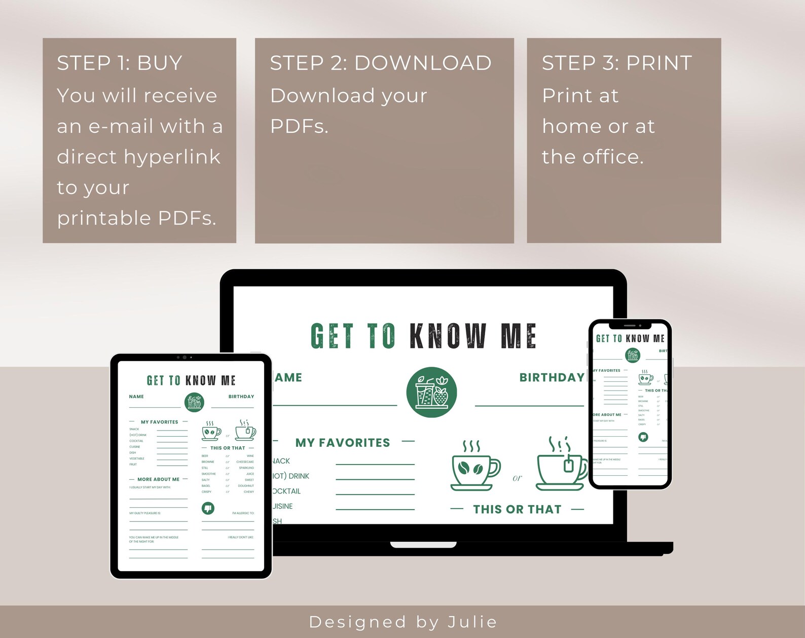 Food-themed Getting to Know You Questionnaire Printable, Favorite ...