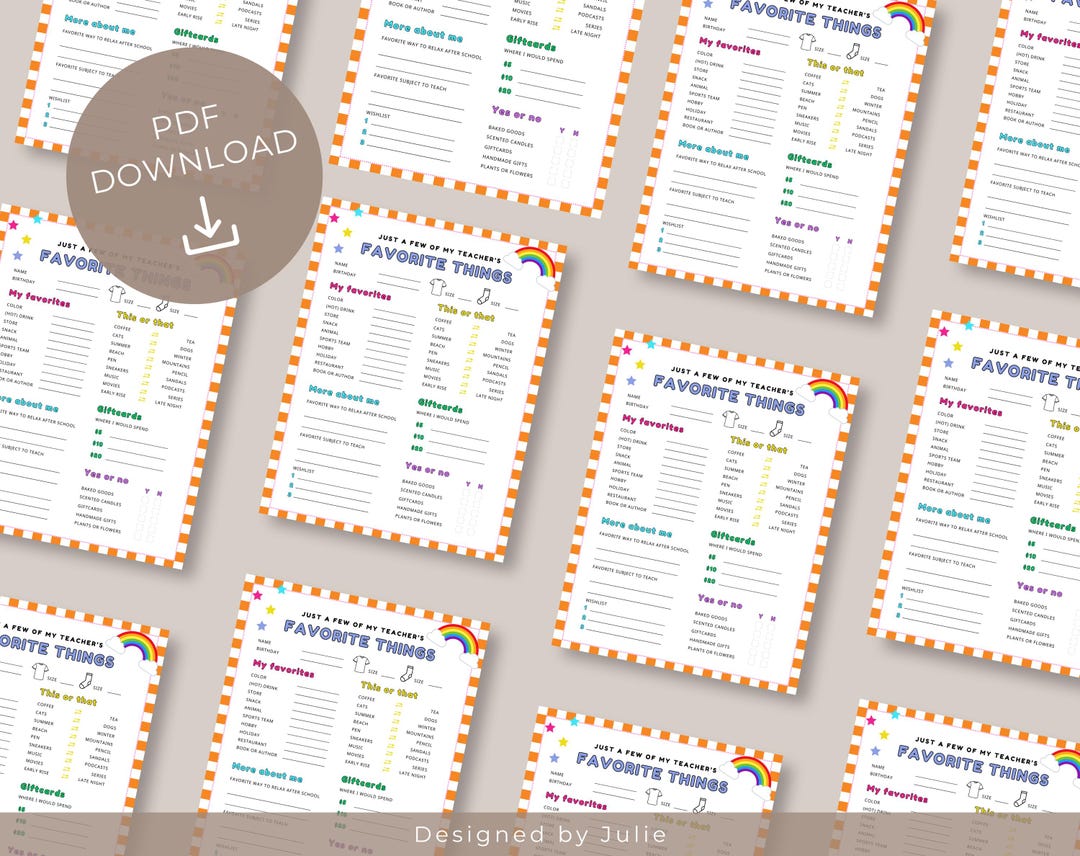 All About My Teacher Survey, Teacher Favorite Things Questionnaire ...