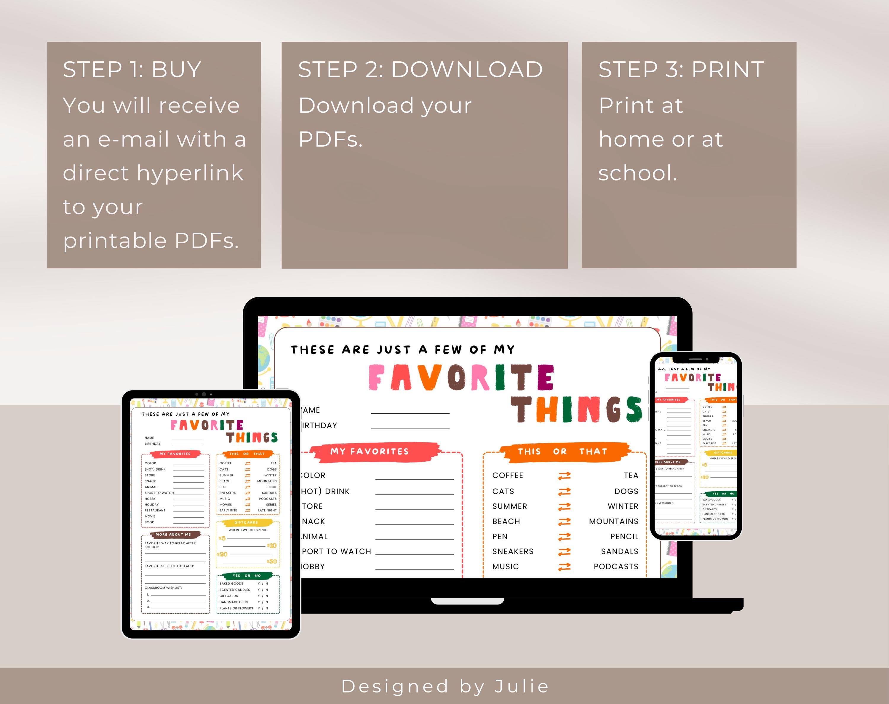 All About My Teacher Printable, Teacher Favorites List, Get to Know My ...