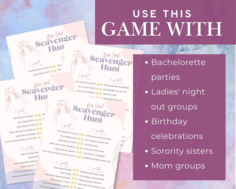 Scavenger Hunt Bar Crawl: Printable Ladies Night Game for Birthday Bar ...