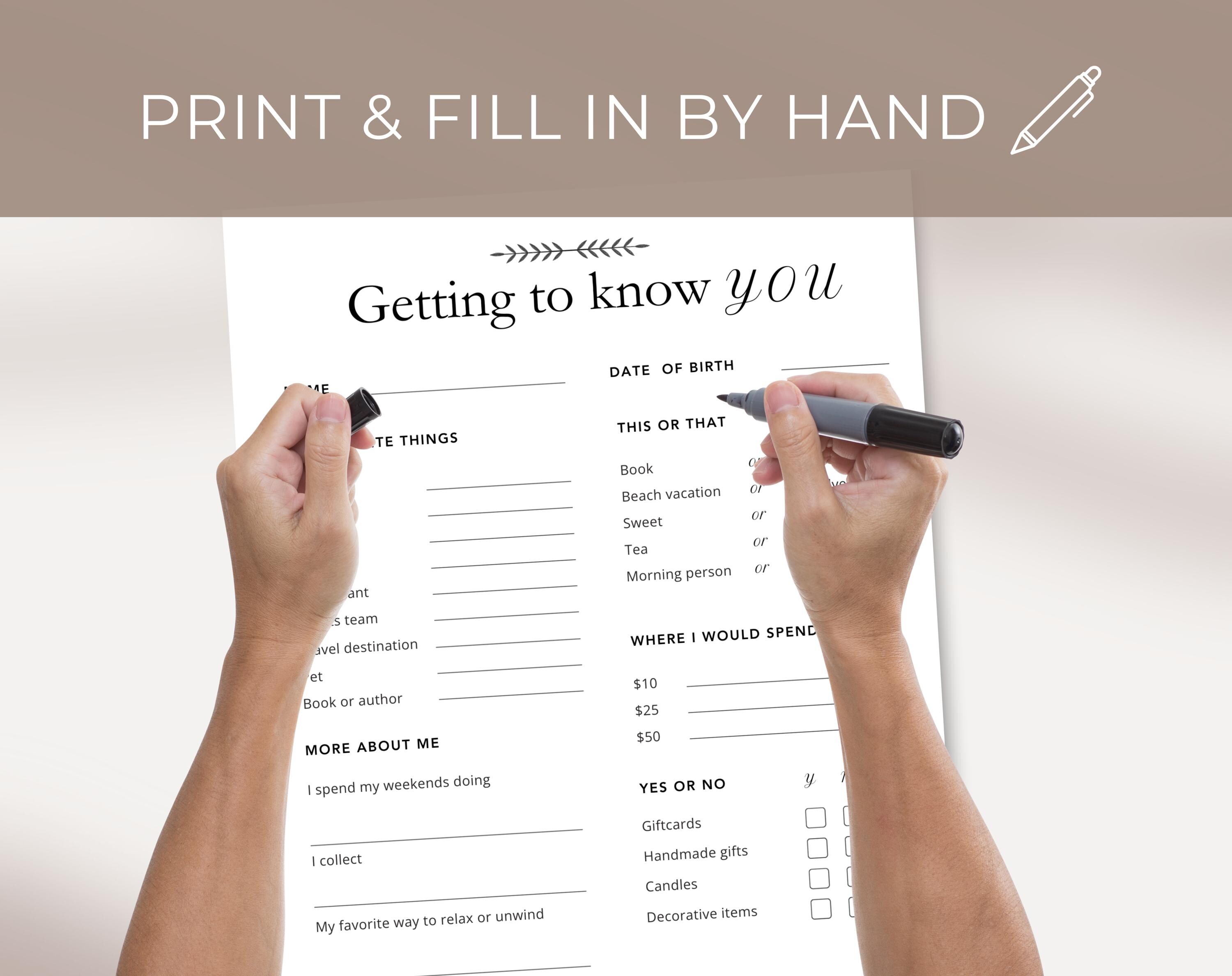 Getting to Know You Questionnaire Printable, Favorite Things ...