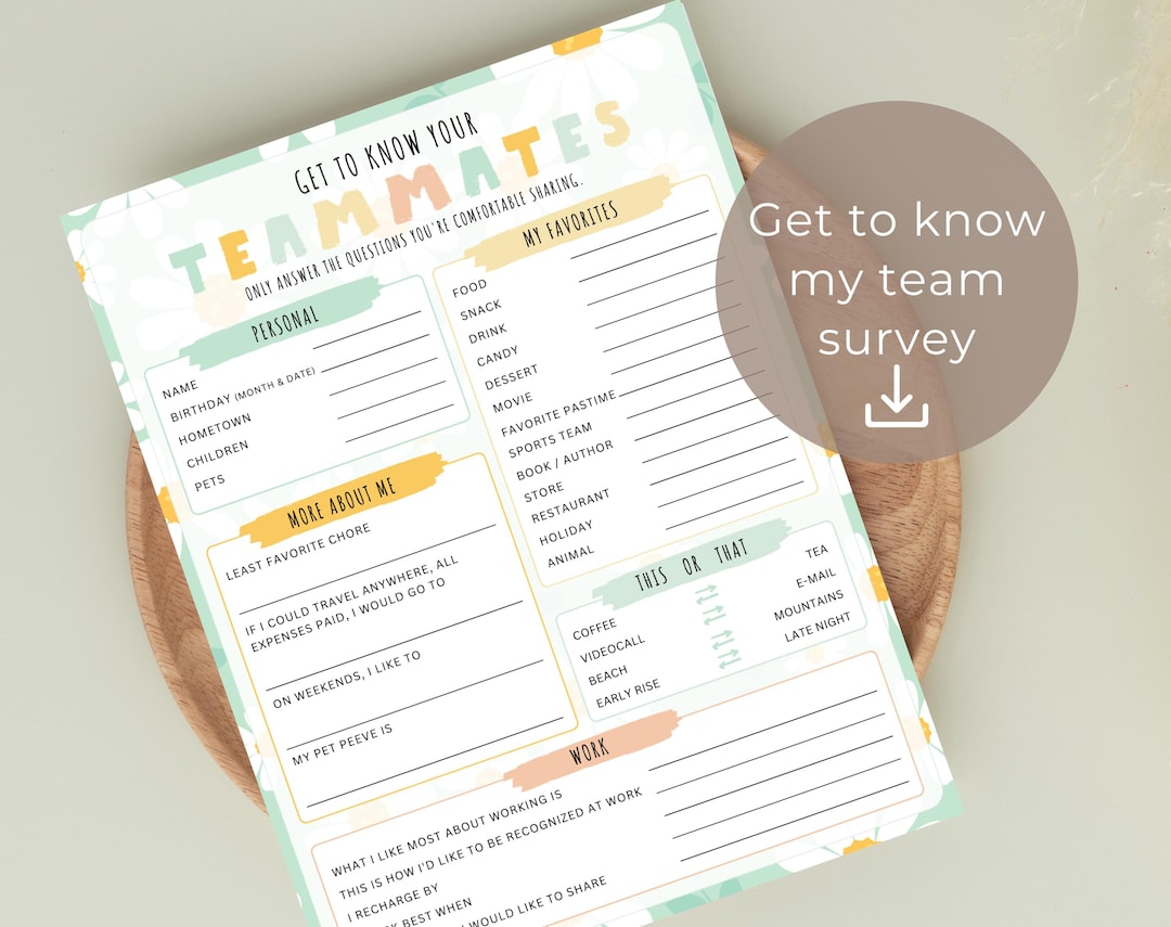 Getting to Know My Team Survey Printable, Get to Know Me Questionnaire ...