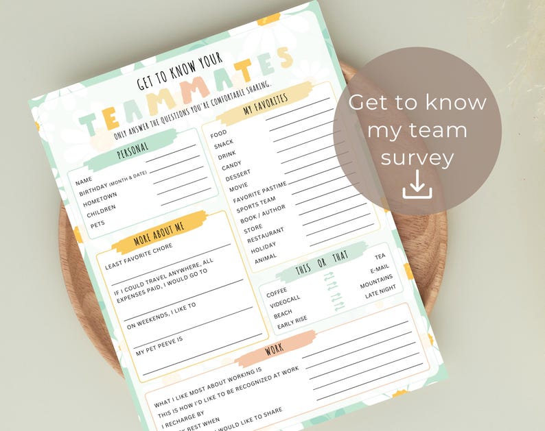 Getting to Know My Team Survey Printable, Get to Know Me Questionnaire ...
