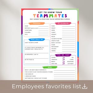 Getting to Know My Team Form Printable, Get to Know Me Questionnaire ...