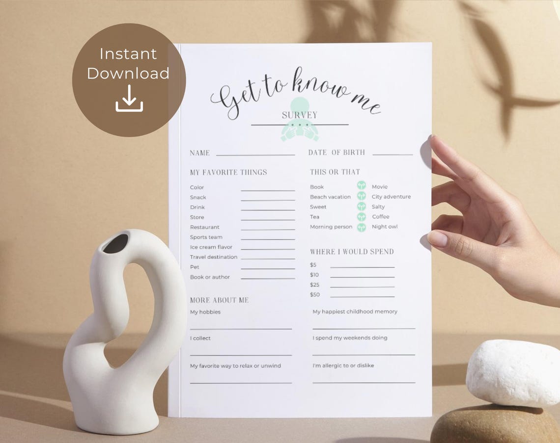 Getting to Know You Questionnaire Printable, Favorite Things Survey ...