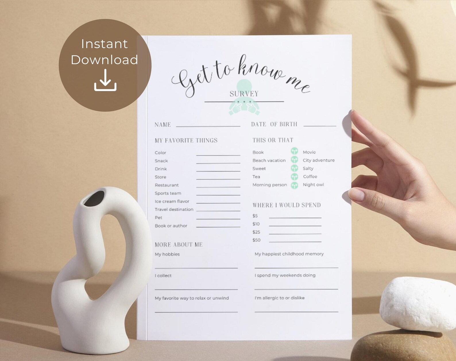Getting to Know Me Survey Printable, Favorite Things Questionnaire, All ...