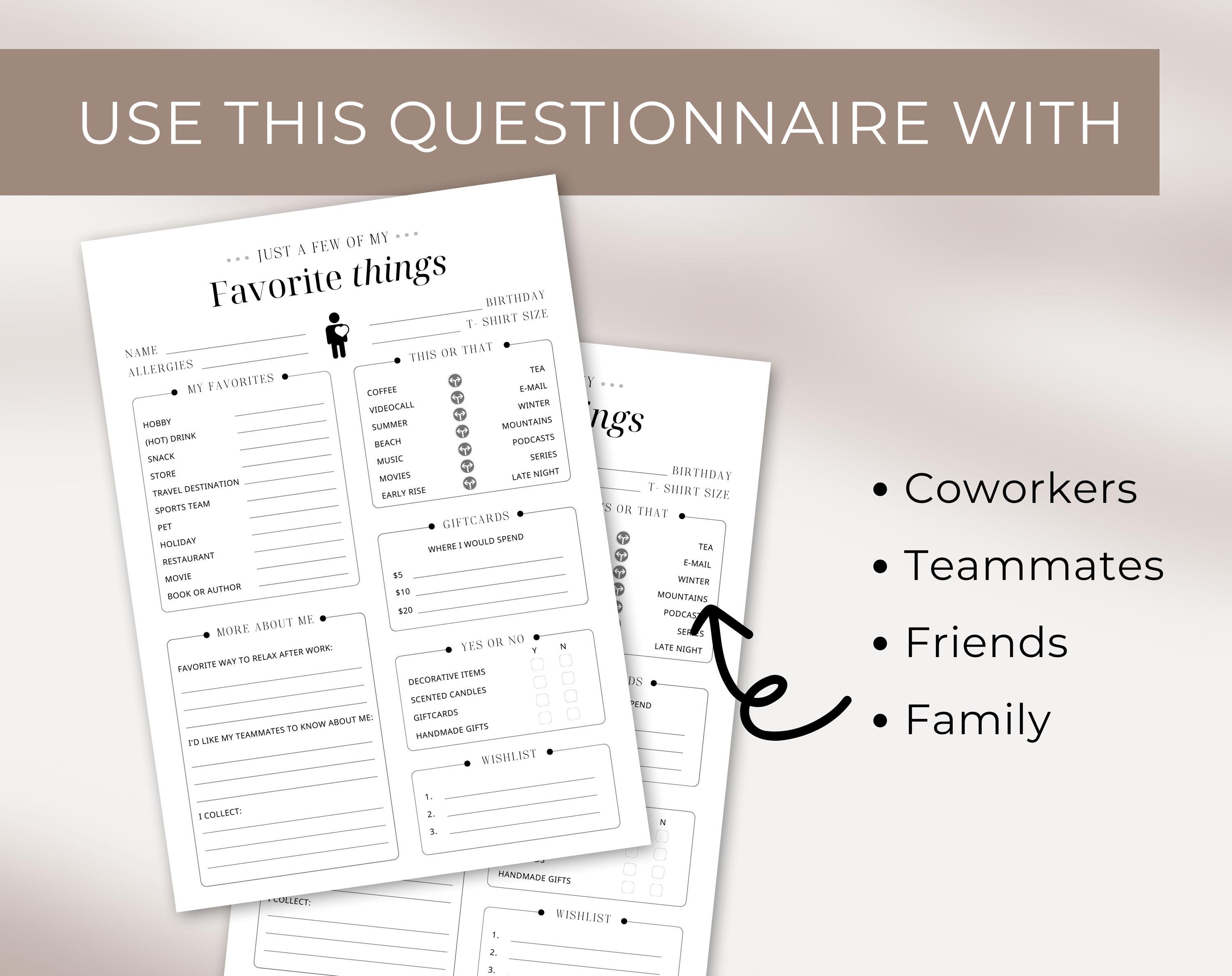 Employee Favorites List, Get to Know My Employees Printable, Team ...