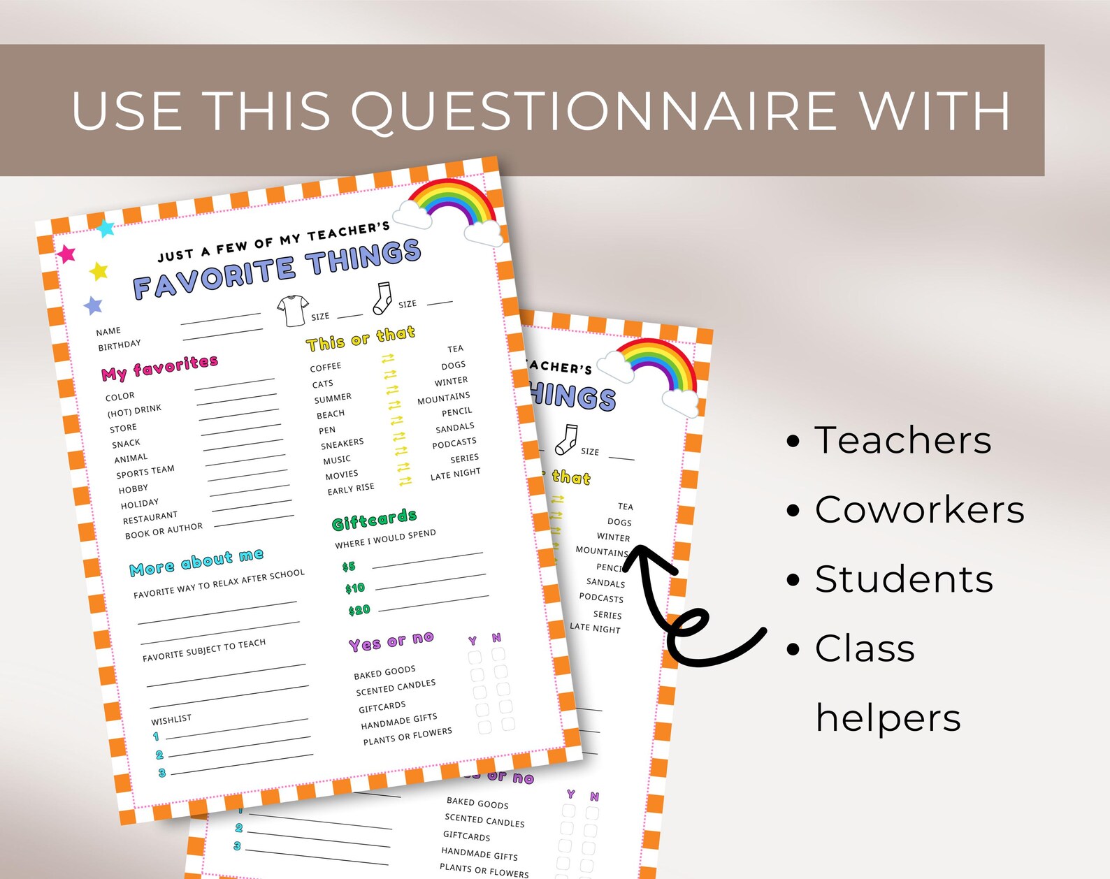 All About My Teacher Survey, Teacher Favorite Things Questionnaire ...