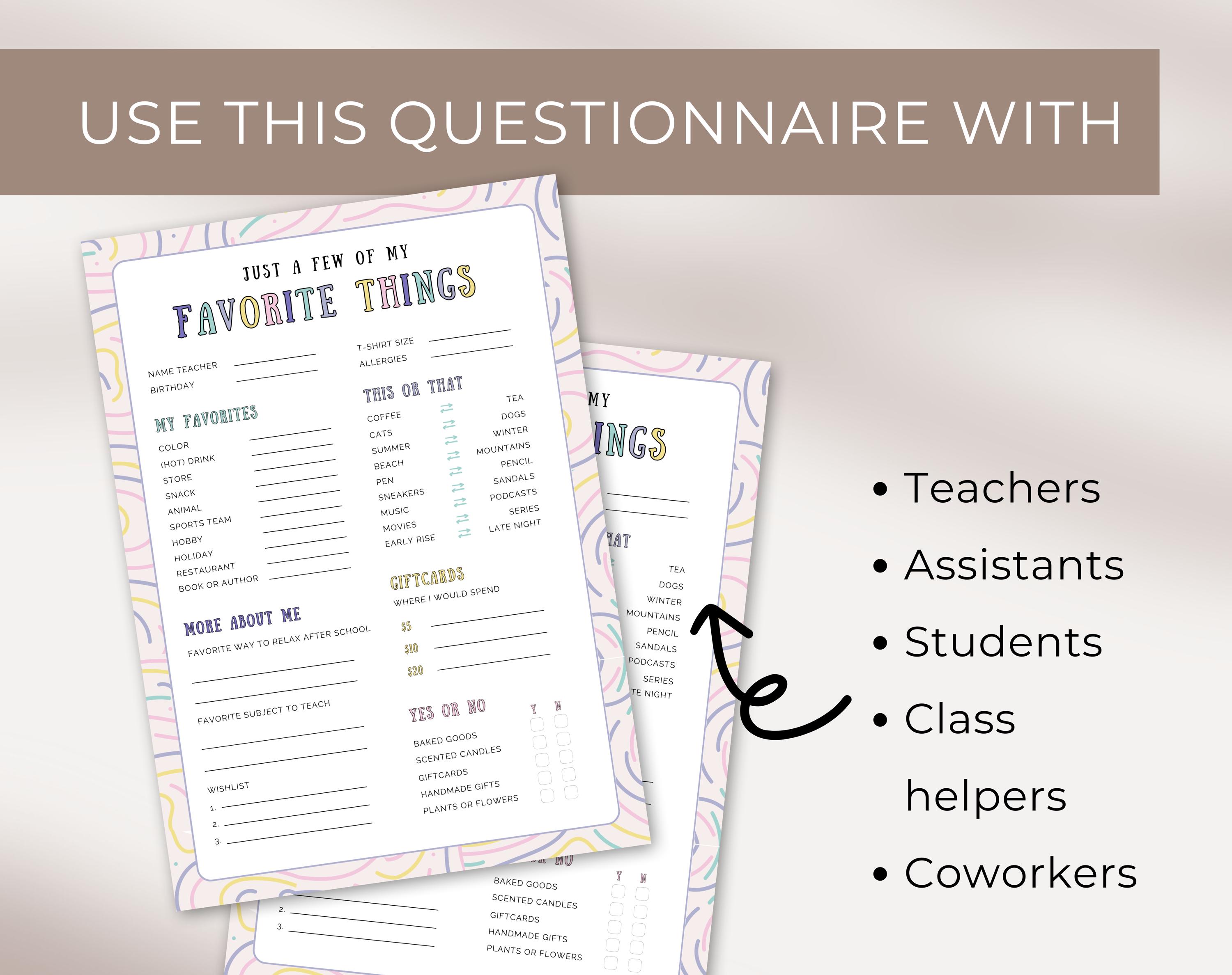 All About My Teacher Worksheet, Teacher Favorites Questionnaire ...