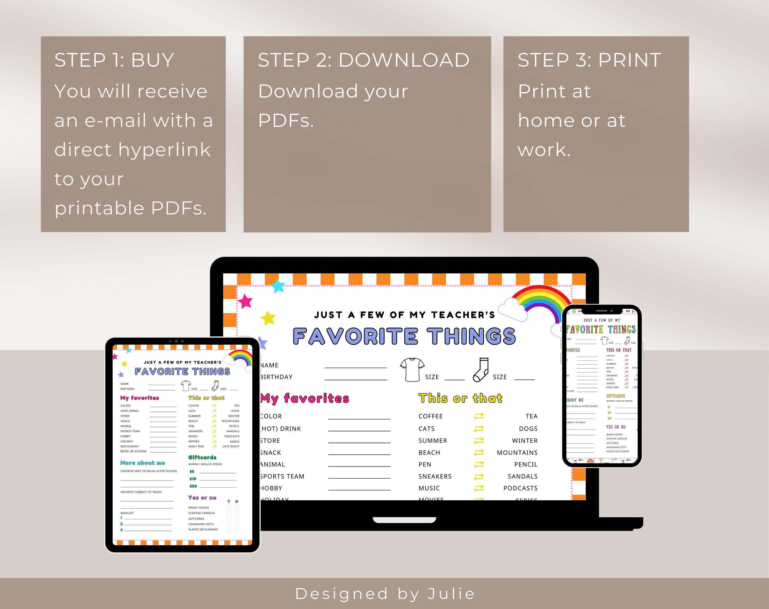All About My Teacher Survey, Teacher Favorite Things Questionnaire ...