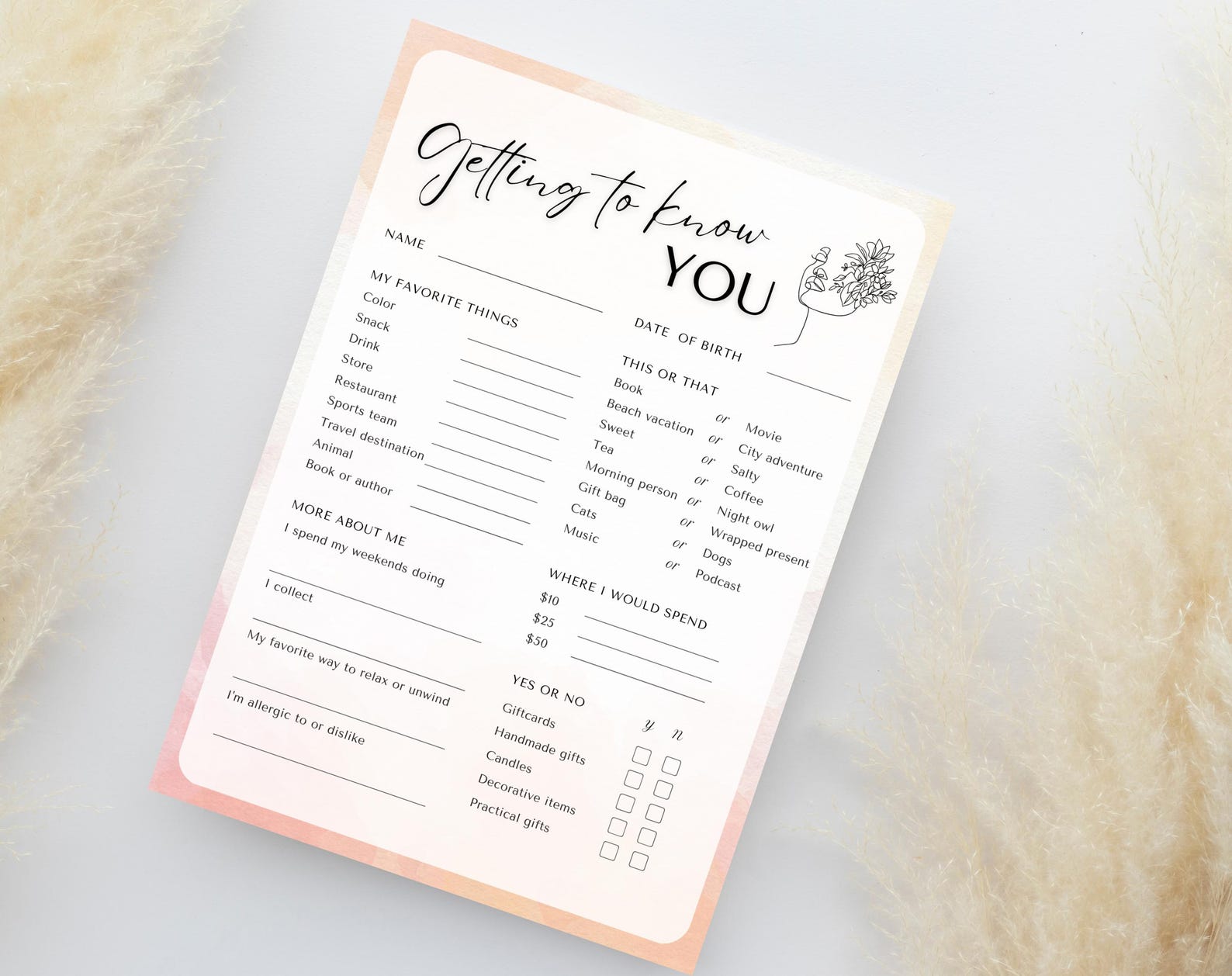 Getting to Know You Questionnaire Printable, Favorite Things ...