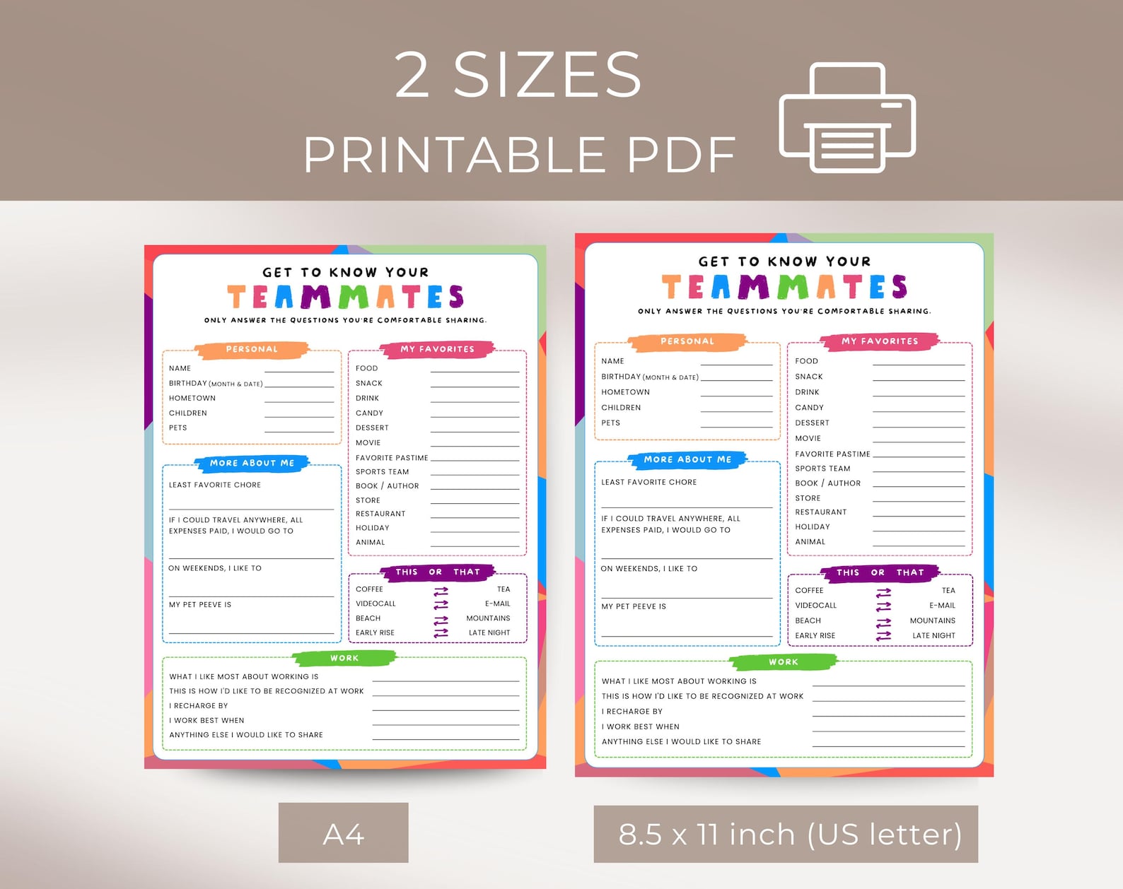 Getting to Know My Team Form Printable, Get to Know Me Questionnaire ...