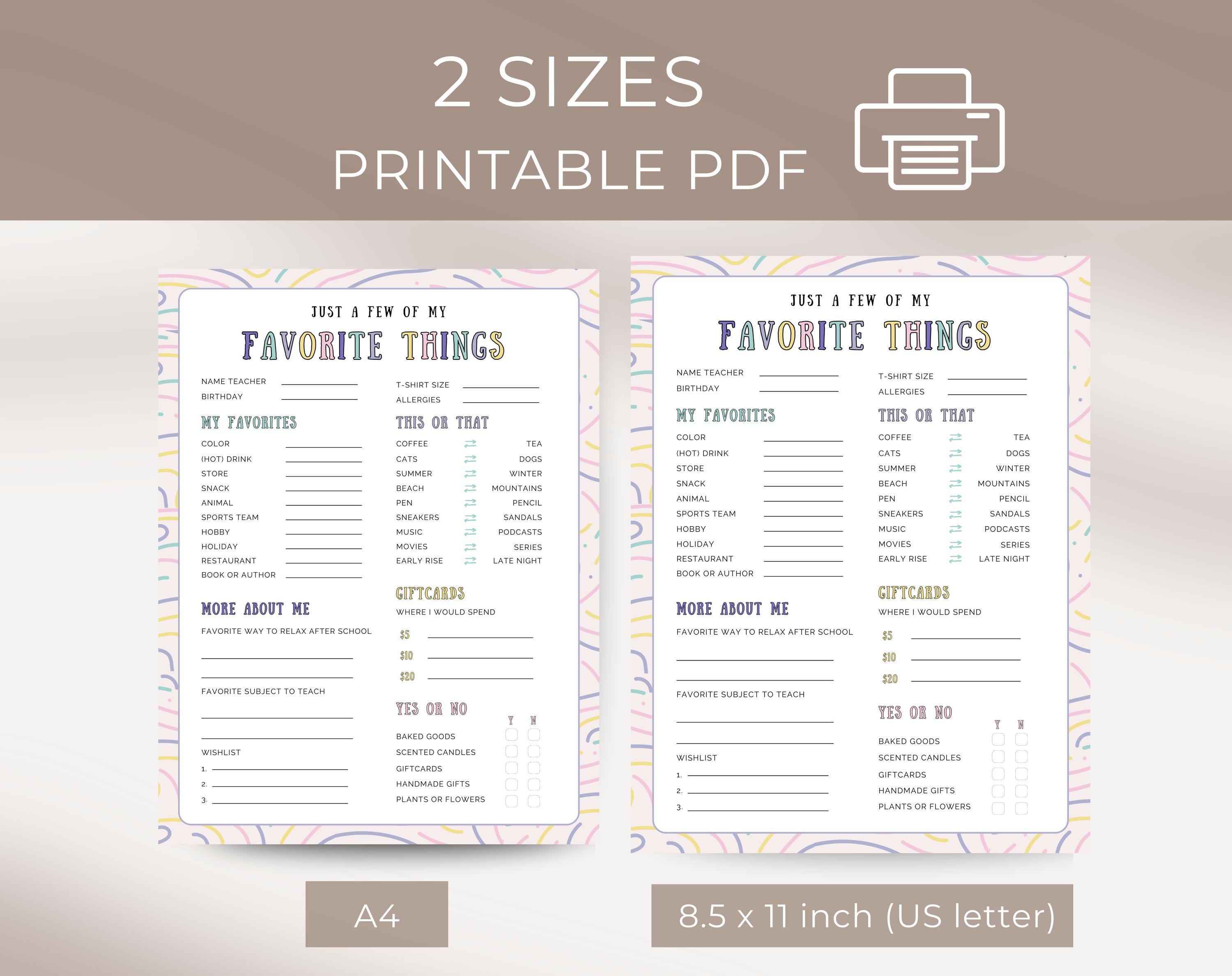 All About My Teacher Worksheet, Teacher Favorites Questionnaire ...