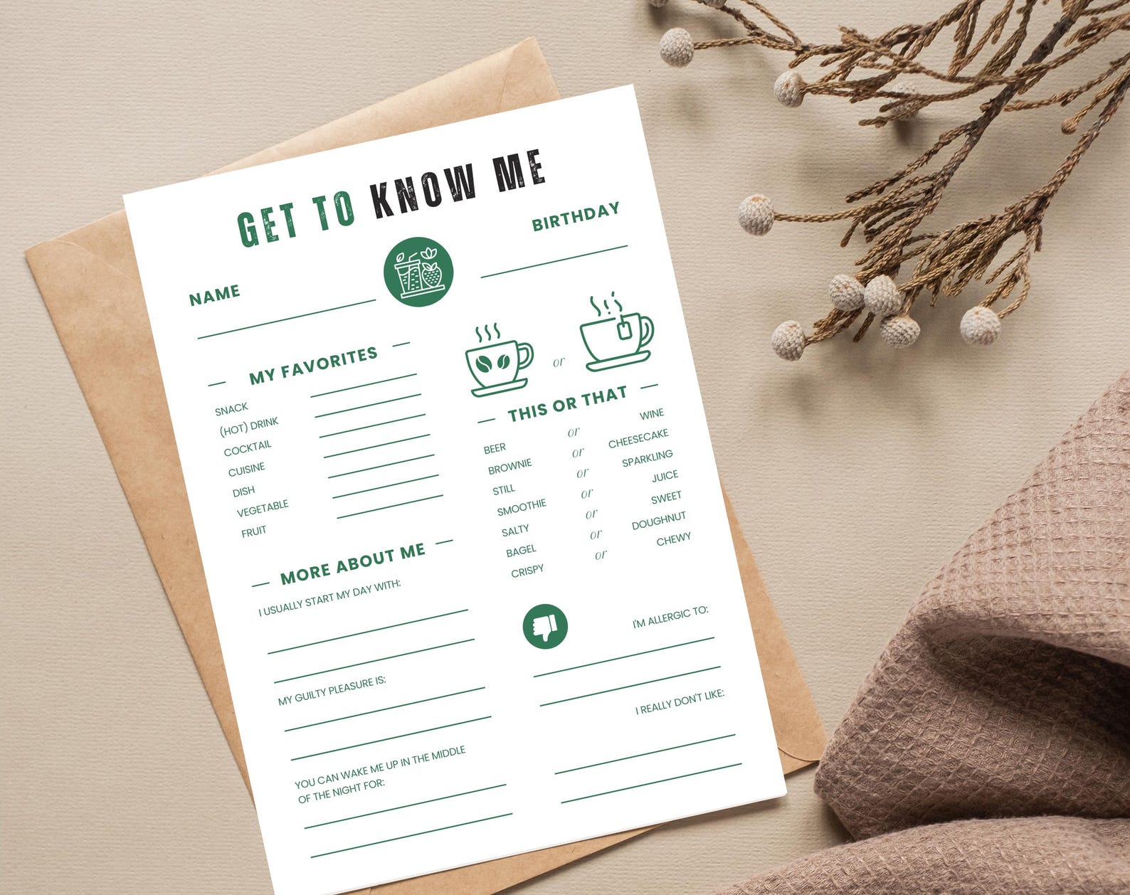 Food-themed Getting to Know You Questionnaire Printable, Favorite ...