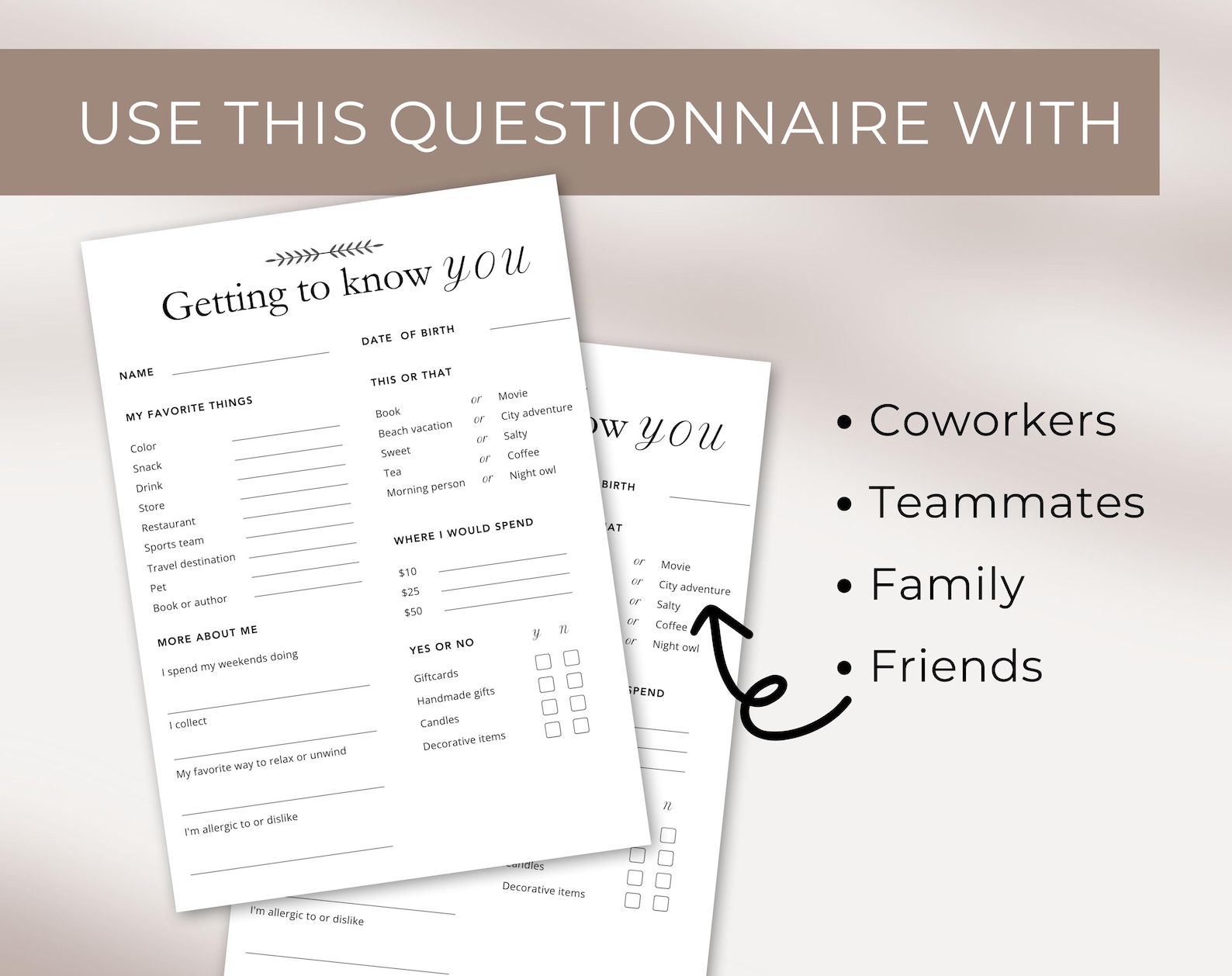Getting to Know You Questionnaire Printable, Favorite Things ...