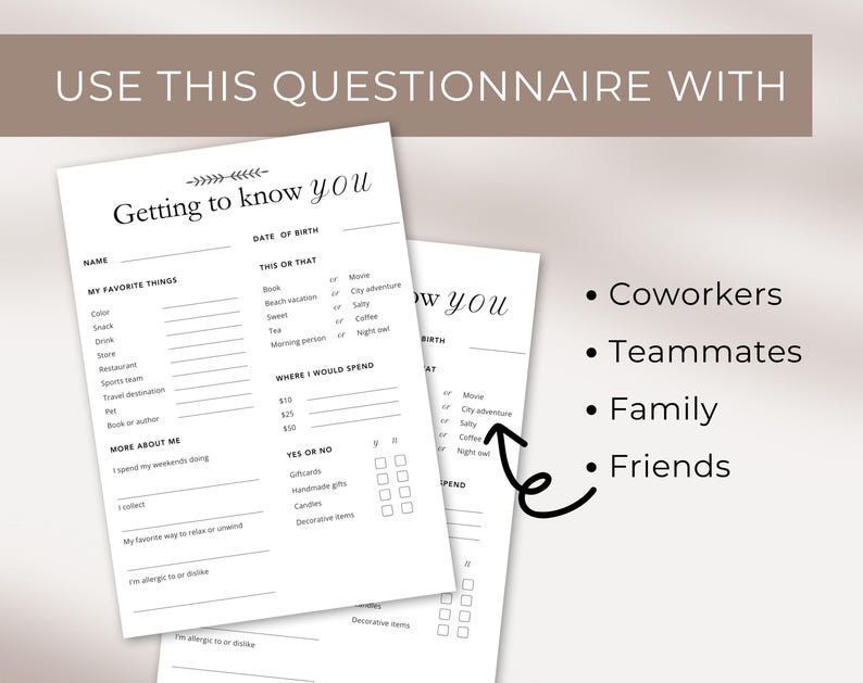 Getting to Know You Questionnaire Printable, Favorite Things ...