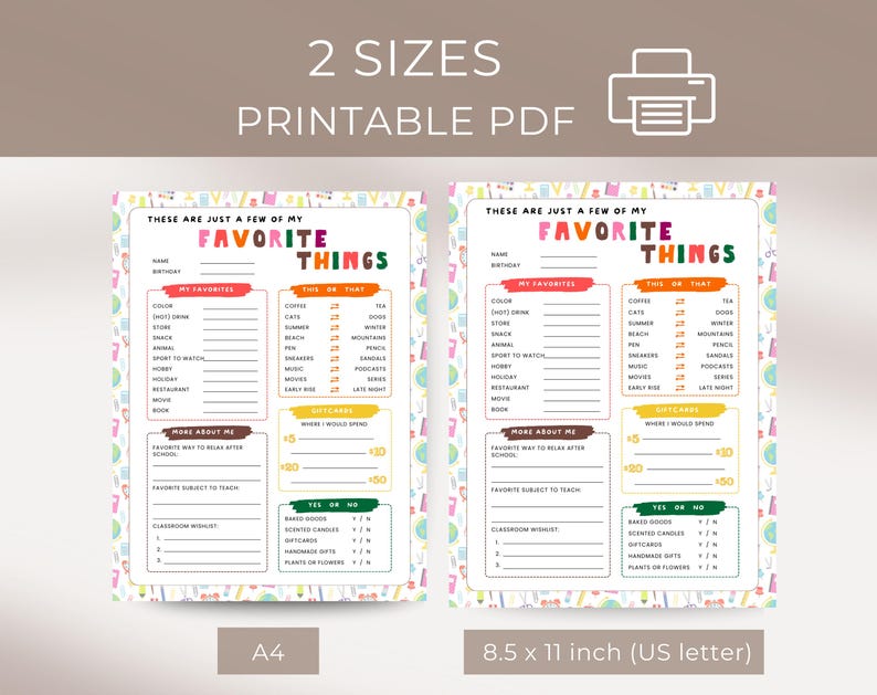 All About My Teacher Printable, Teacher Favorites List, Get to Know My ...