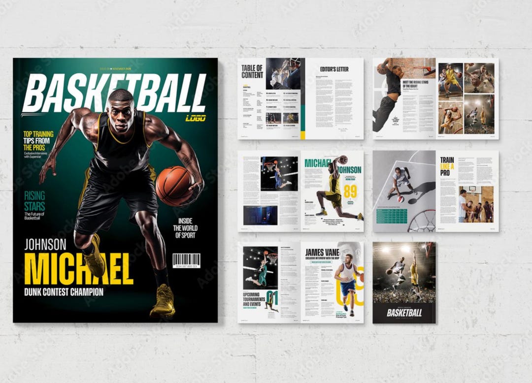 Basketball Sports Magazine Template - Etsy
