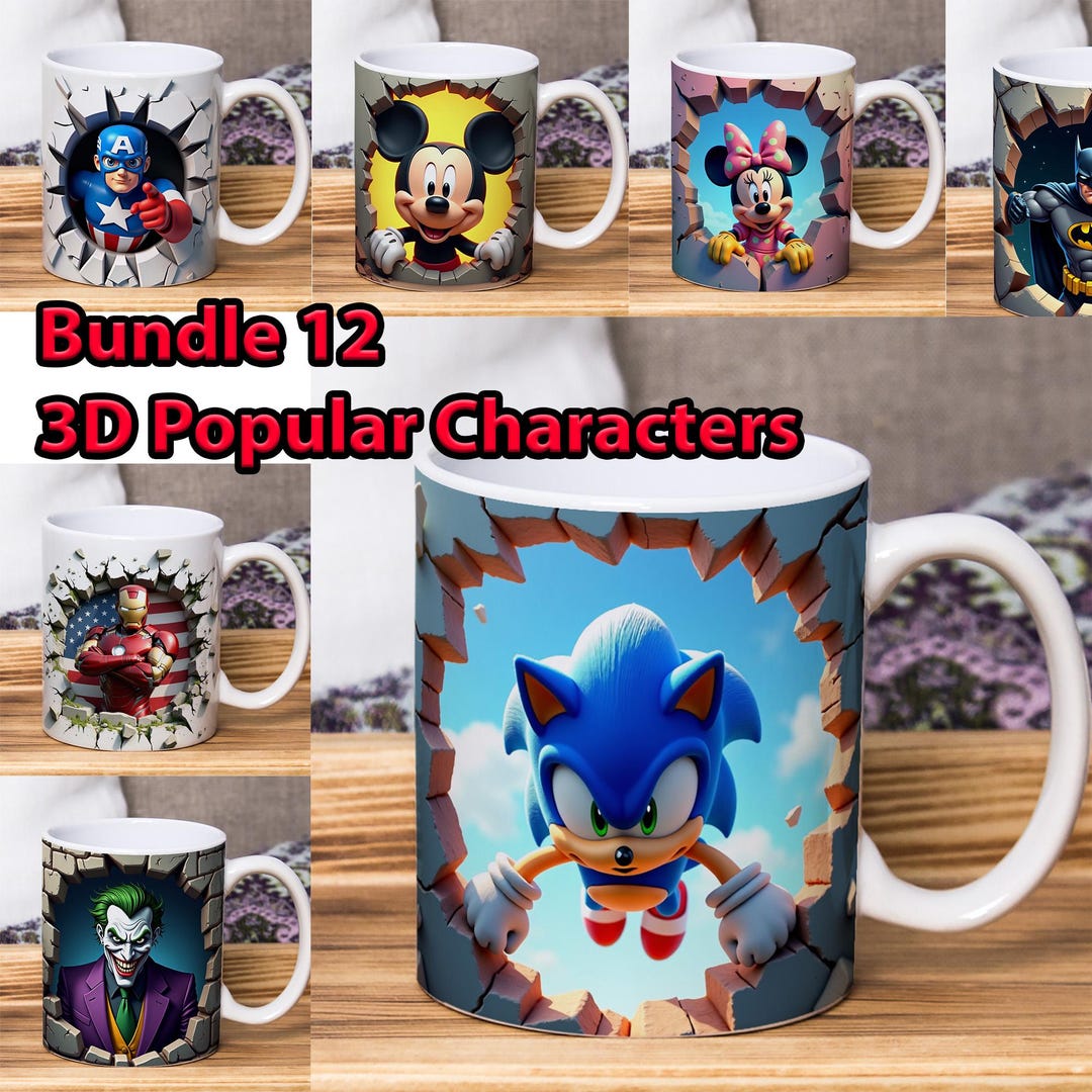 3D Cartoon Mug Design | 12 Character PNG Wraps (digital Download) - Etsy