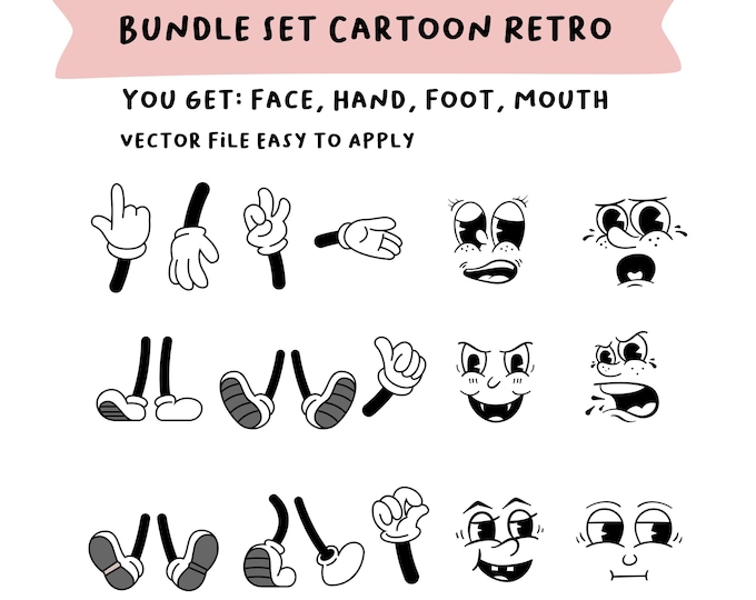 Retro Character Design SVG Clipart, 60s Smiley Face SVG/PNG Collection ...