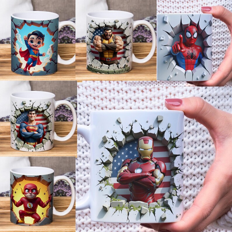 3D Cartoon Mug Design | 12 Character PNG Wraps (digital Download) - Etsy