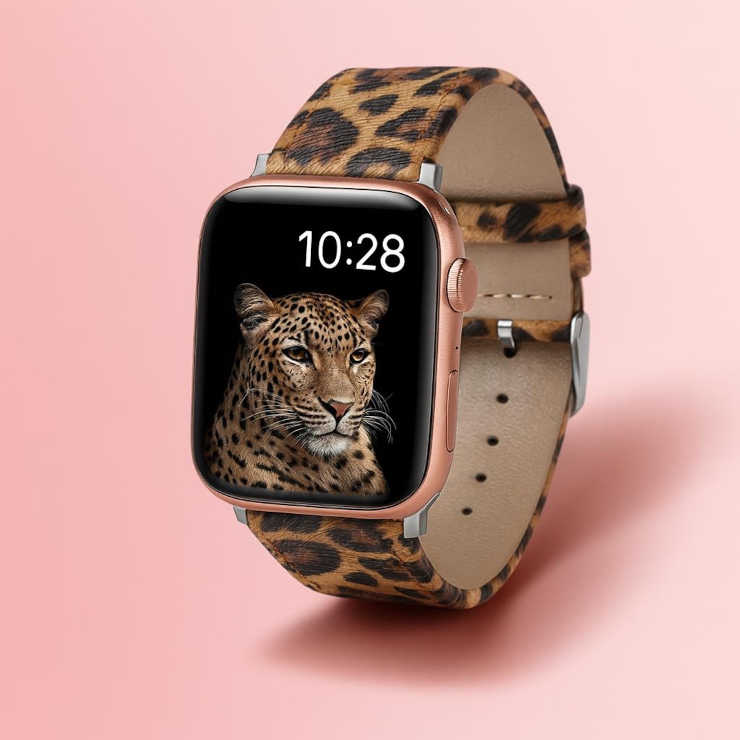 Leopard Print Apple Watch Band – Luxury Leather Strap for Women & Men ...