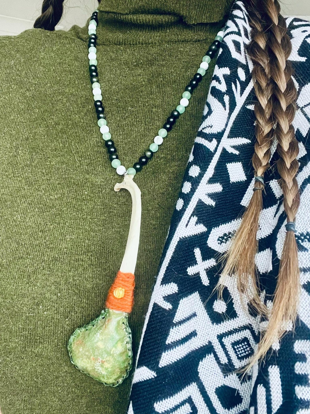 Shamanic Mini Rattle, Beaded Crystal Necklace and Deer Rawhide Shaker ...