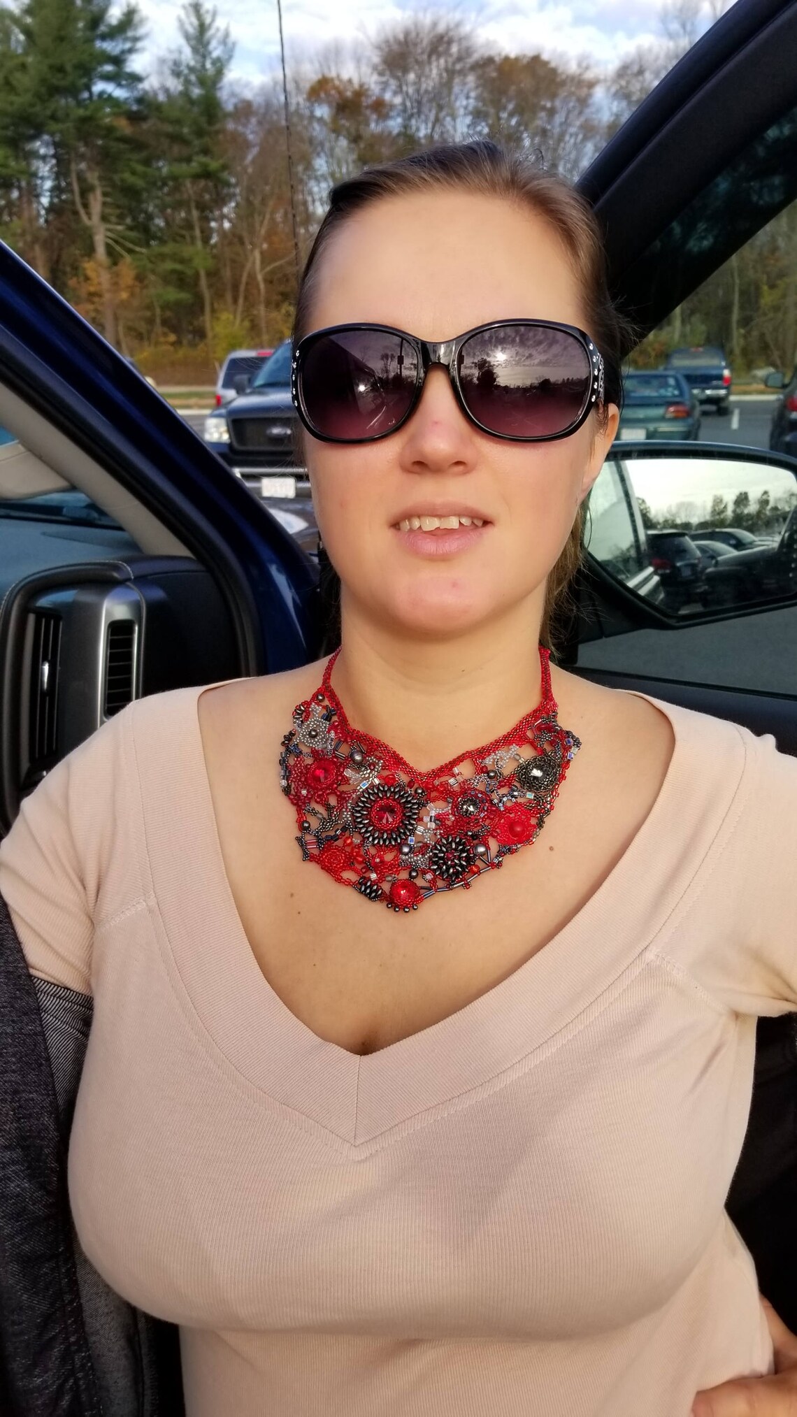 Tango Red, Black and Gray Statement Freeform Peyote Seed Beaded Bib ...