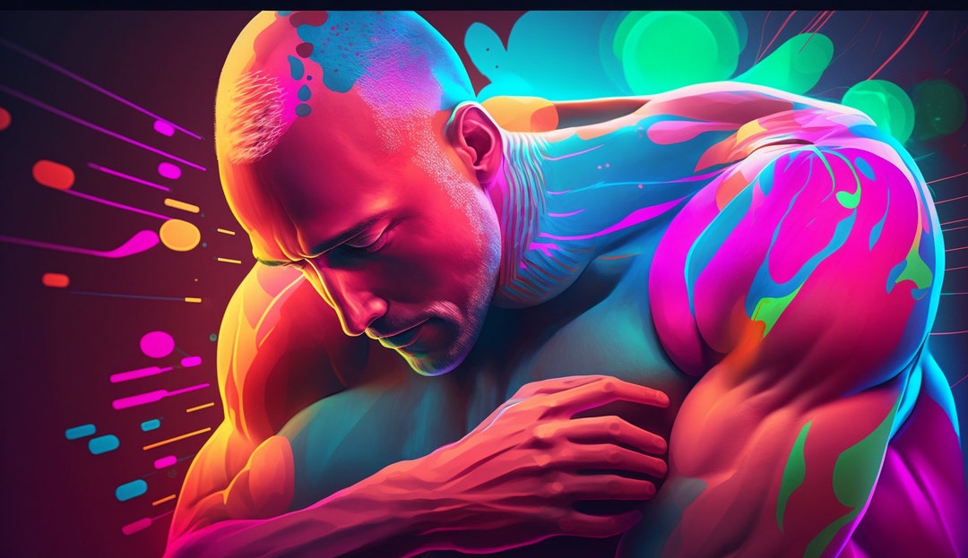 Colorful Digital Art of a Muscular Man: Instant Download File for Home ...