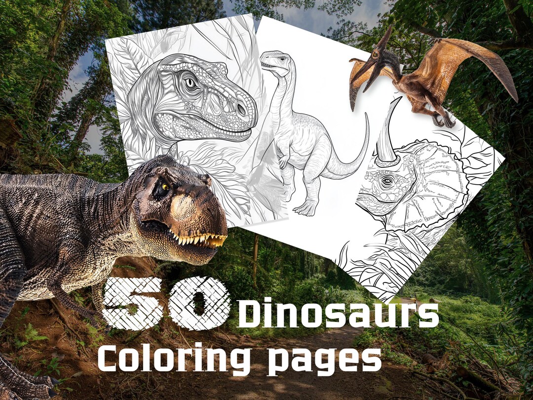 50 Dinosaur Themed Coloring Sheets - Jurrasic Coloric Adventure ...