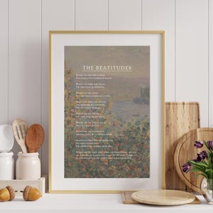 The Beatitudes Poster, Matthew 5 Sermon on the Mount, Encouraging Bible ...