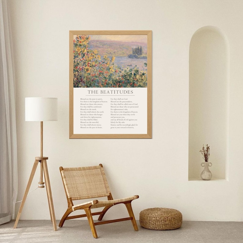 The Beatitudes Poster, Matthew 5 Sermon on the Mount, Encouraging Bible ...