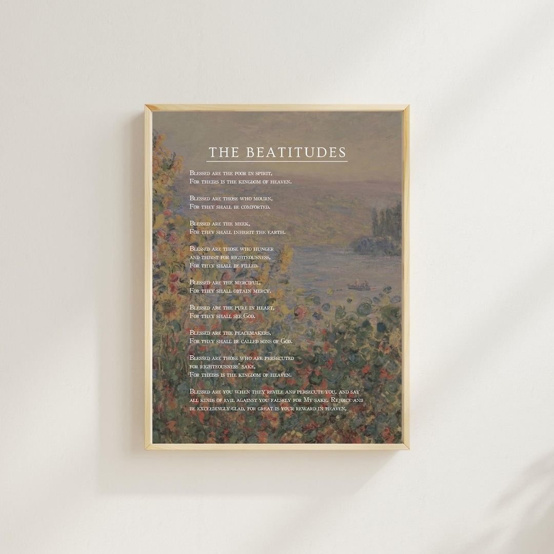 The Beatitudes Poster, Matthew 5 Sermon on the Mount, Encouraging Bible ...