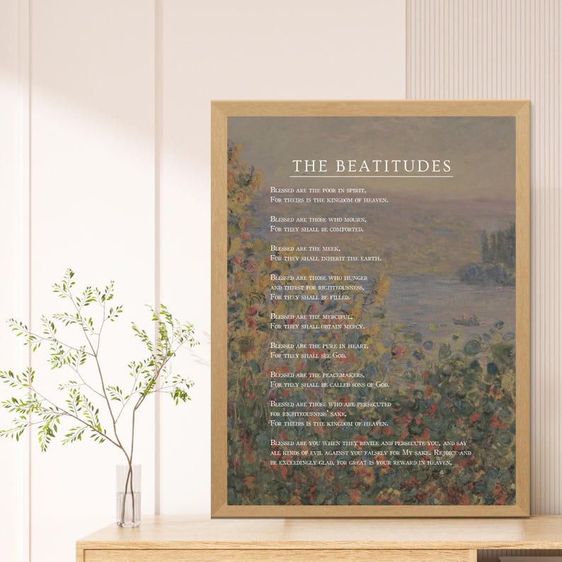 The Beatitudes Poster, Matthew 5 Sermon on the Mount, Encouraging Bible ...