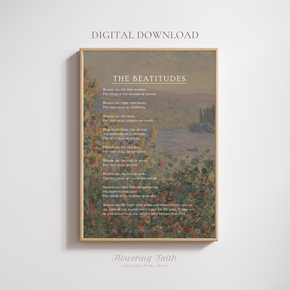 The Beatitudes Poster, Matthew 5 Sermon on the Mount, Encouraging Bible ...