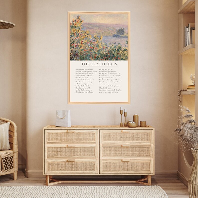 The Beatitudes Poster, Matthew 5 Sermon on the Mount, Encouraging Bible ...