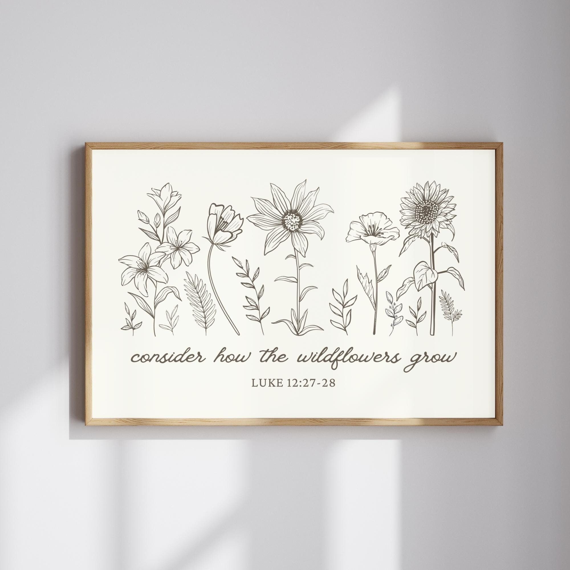 Consider the Wildflowers, Luke 12:27, Neutral Floral Digital Download ...