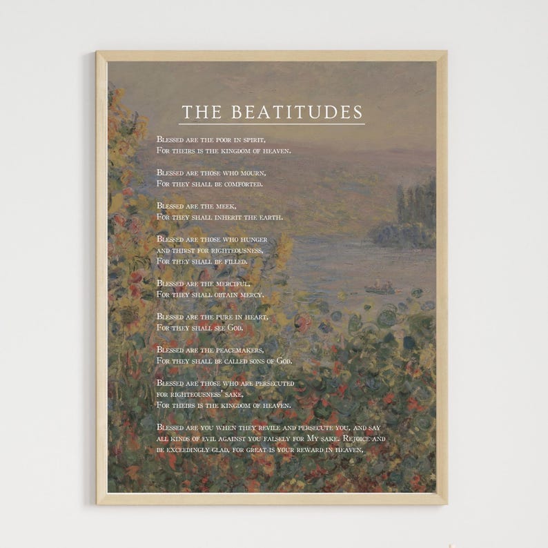The Beatitudes Poster, Matthew 5 Sermon on the Mount, Encouraging Bible ...