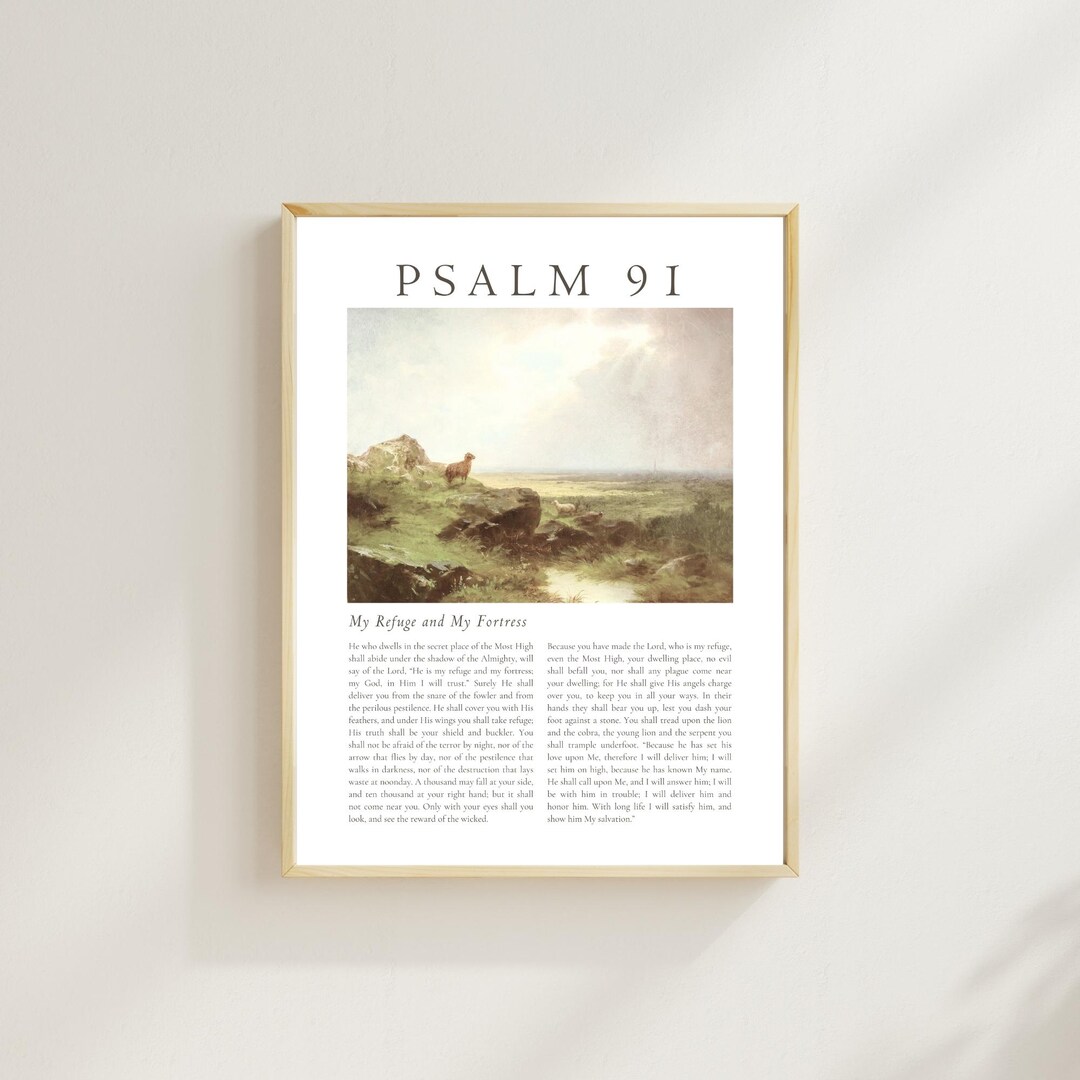 Psalm 91 Wall Art, Vintage Bible Verse Printable, Bible Verse Wall Art ...