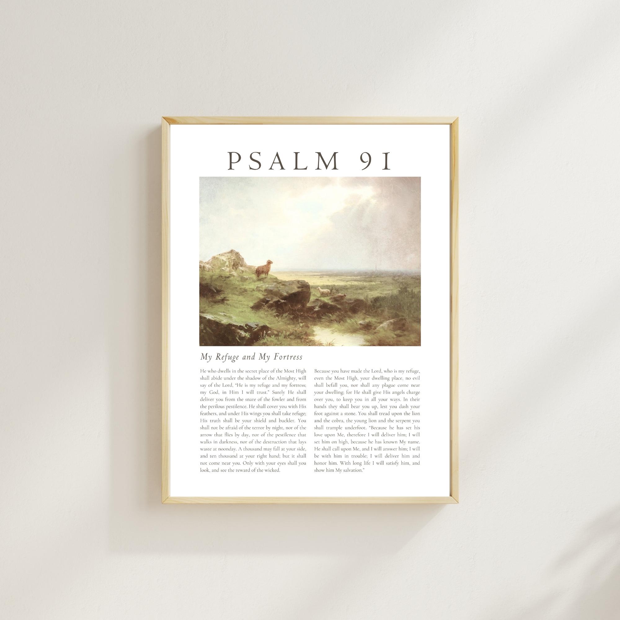 Psalm 91 Wall Art, Vintage Bible Verse Printable, Bible Verse Wall Art ...