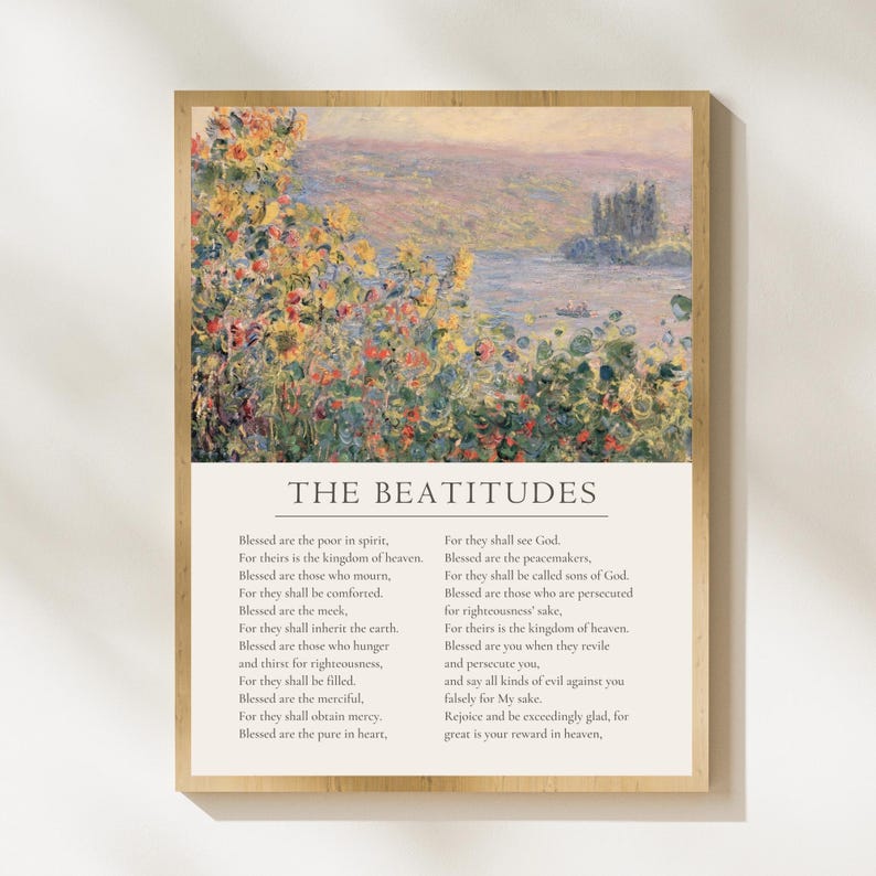 The Beatitudes Poster, Matthew 5 Sermon on the Mount, Encouraging Bible ...