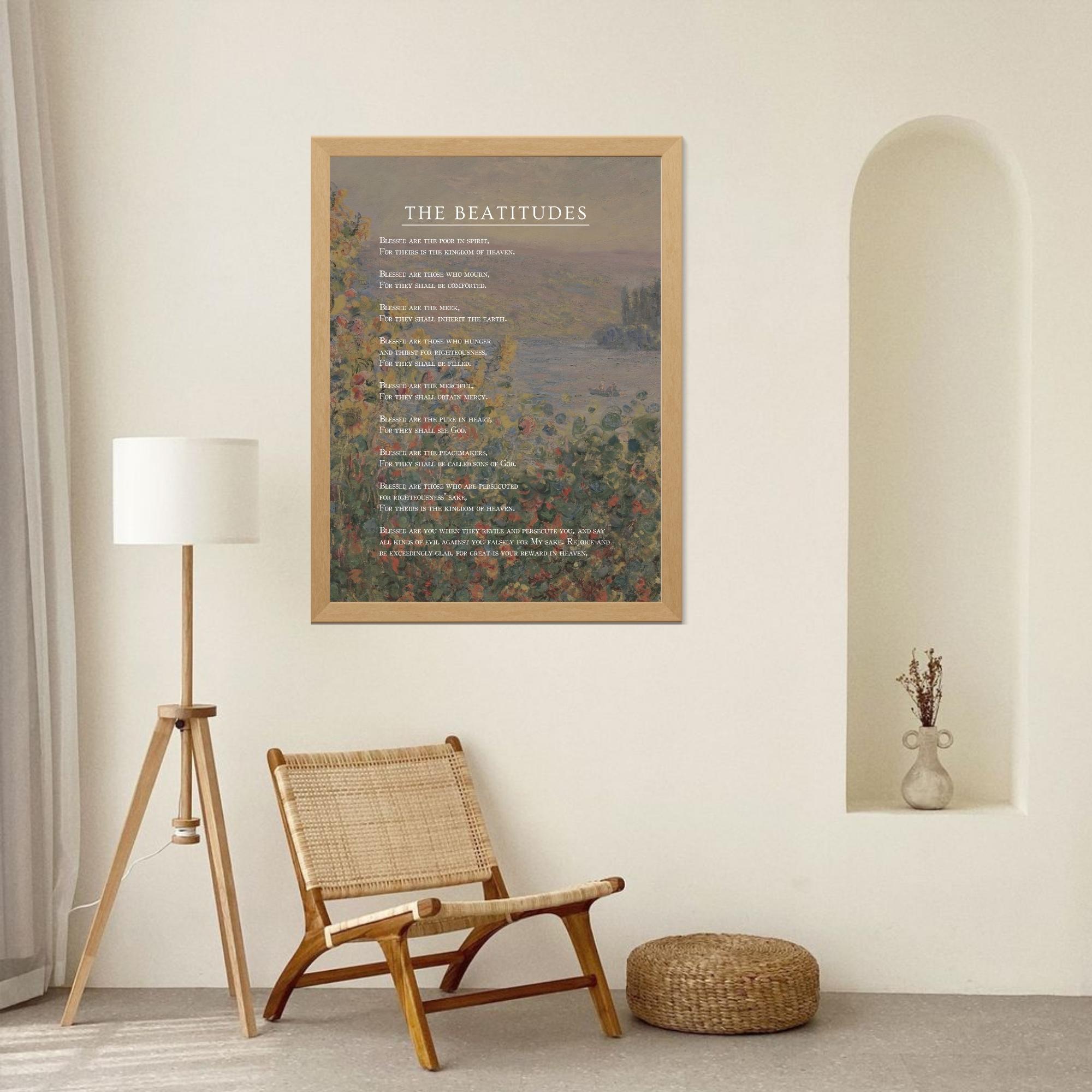 The Beatitudes Poster, Matthew 5 Sermon on the Mount, Encouraging Bible ...