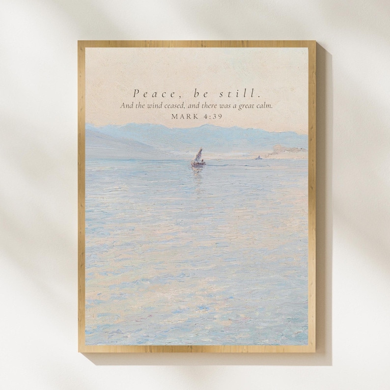 Mark 4:39 Peace Be Still Sea Poster, Bible Verse Prints, Modern ...